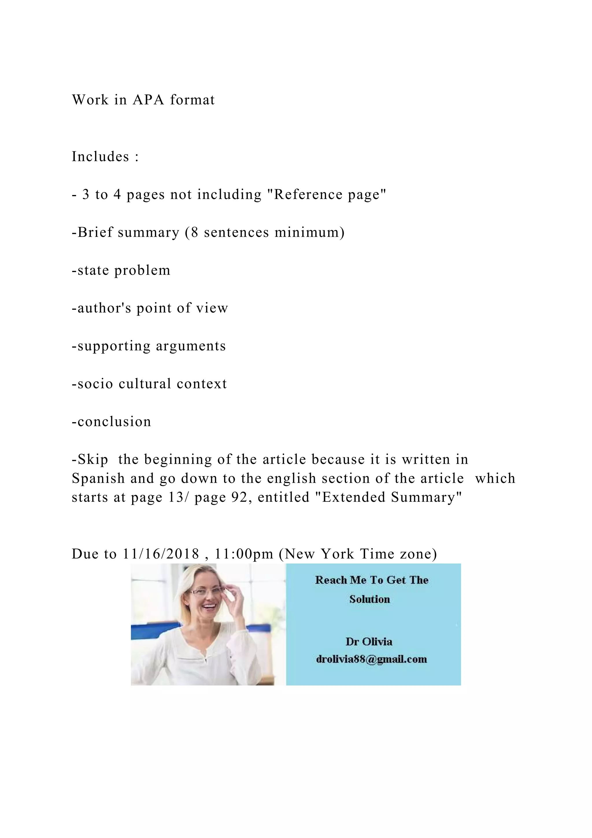 Work in APA formatIncludes - 3 to 4 pages not including | DOCX