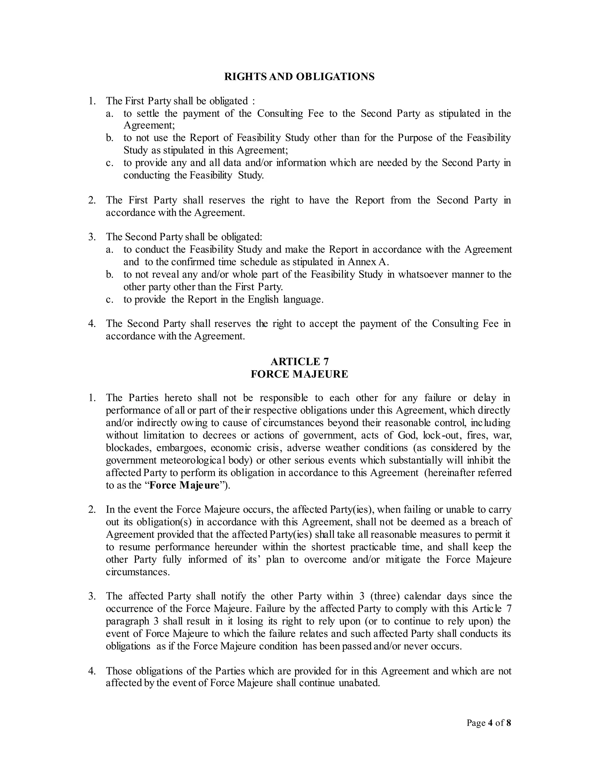 Working Agreement of FEASIBILITY STUDY FOR INDUSTRIAL TIMBER PLANTATION ...