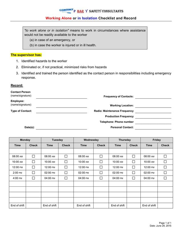Working alone or in isolation record | PDF