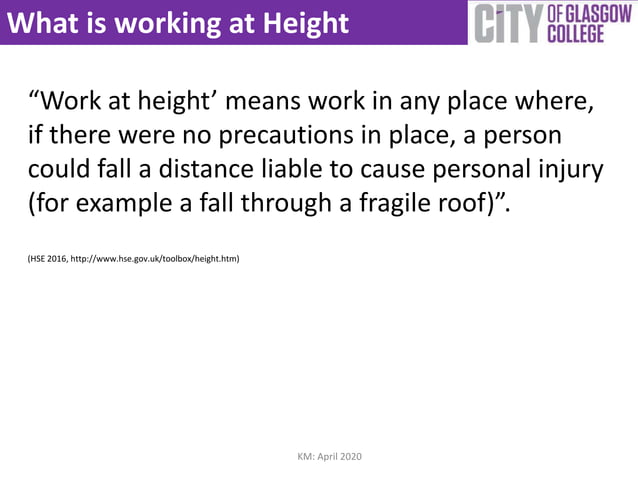 Working at Height - The Law | PPT