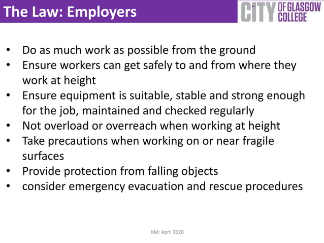 Working at Height - The Law | PPT