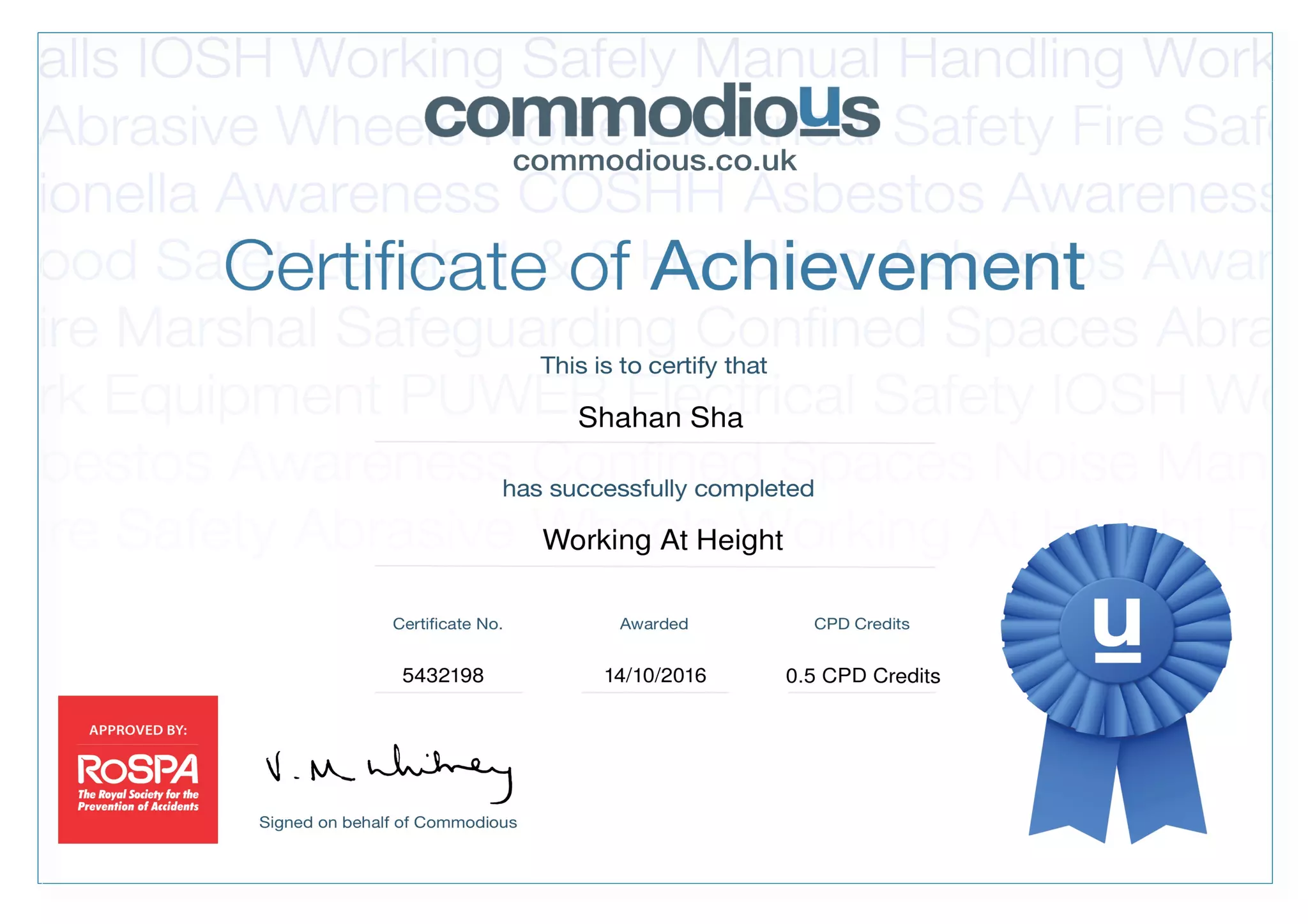 Working At Height Certificate | PDF