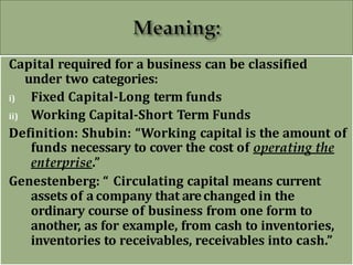 working capital analysis for the business enterprises | PPTX