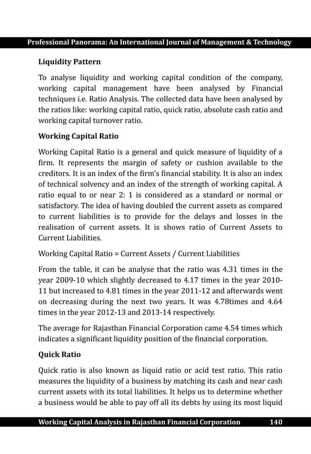 Working capital analysis in rajasthan financial corporation | PDF