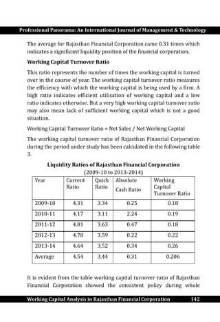 Working capital analysis in rajasthan financial corporation | PDF