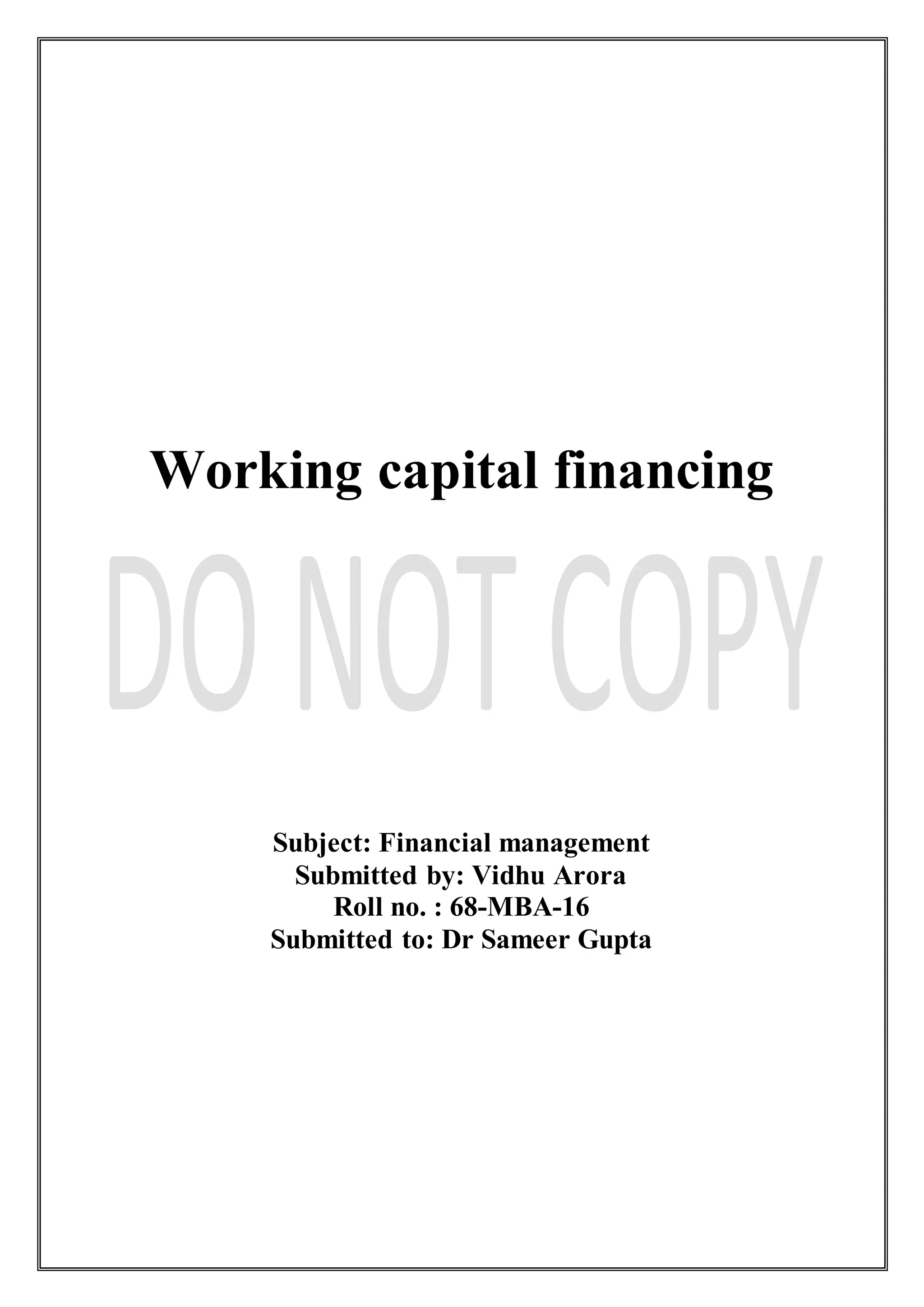Working capital financing | PDF