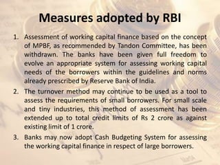Working Capital Financing and Regulation of Bank Credit | PPT