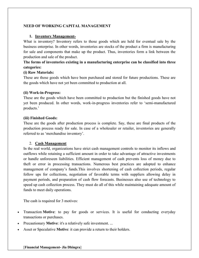 Working capital management | PDF