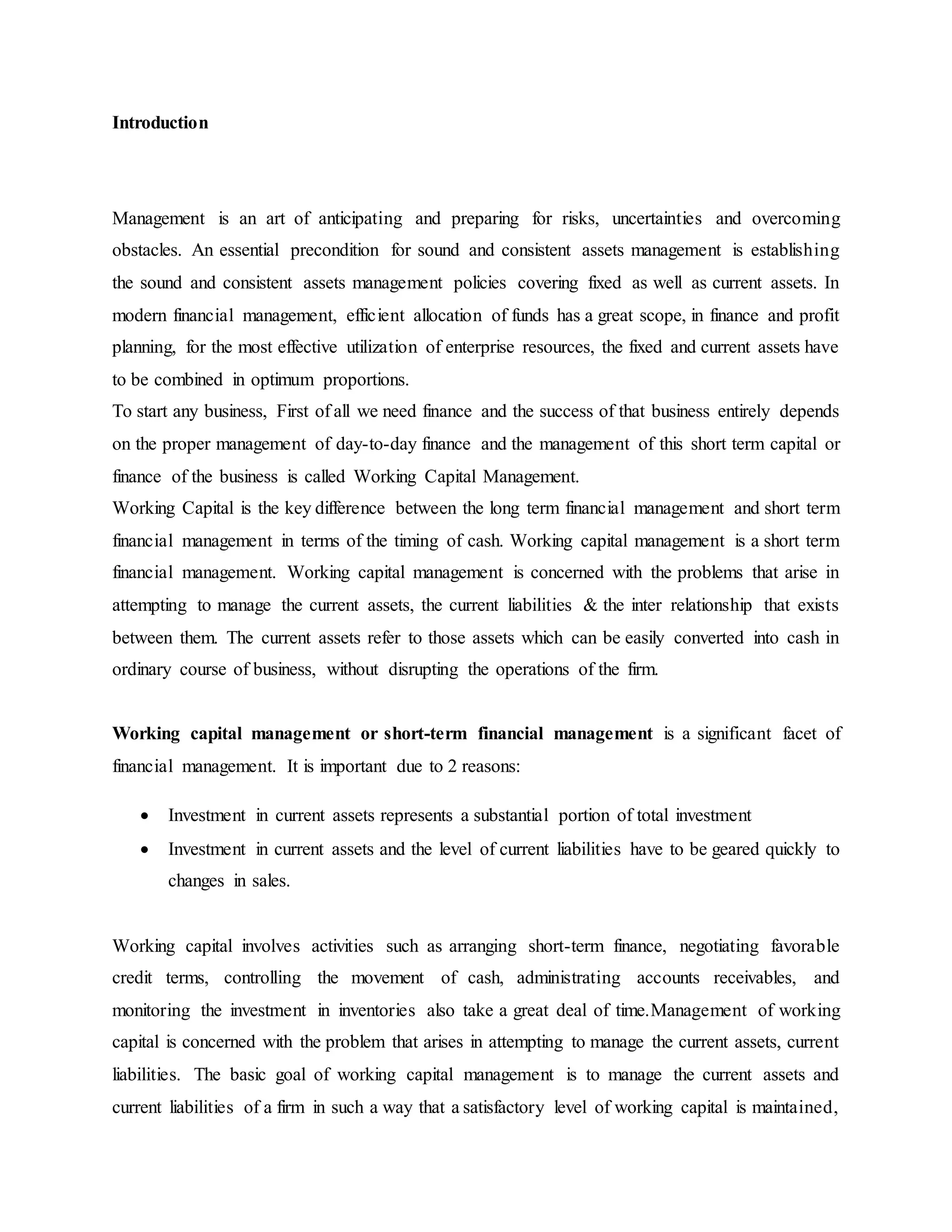 Working capital management | DOCX