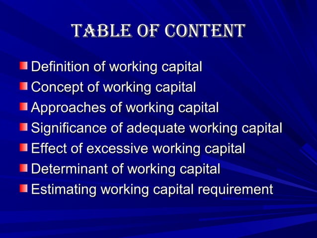 Working capital presentation | PPT