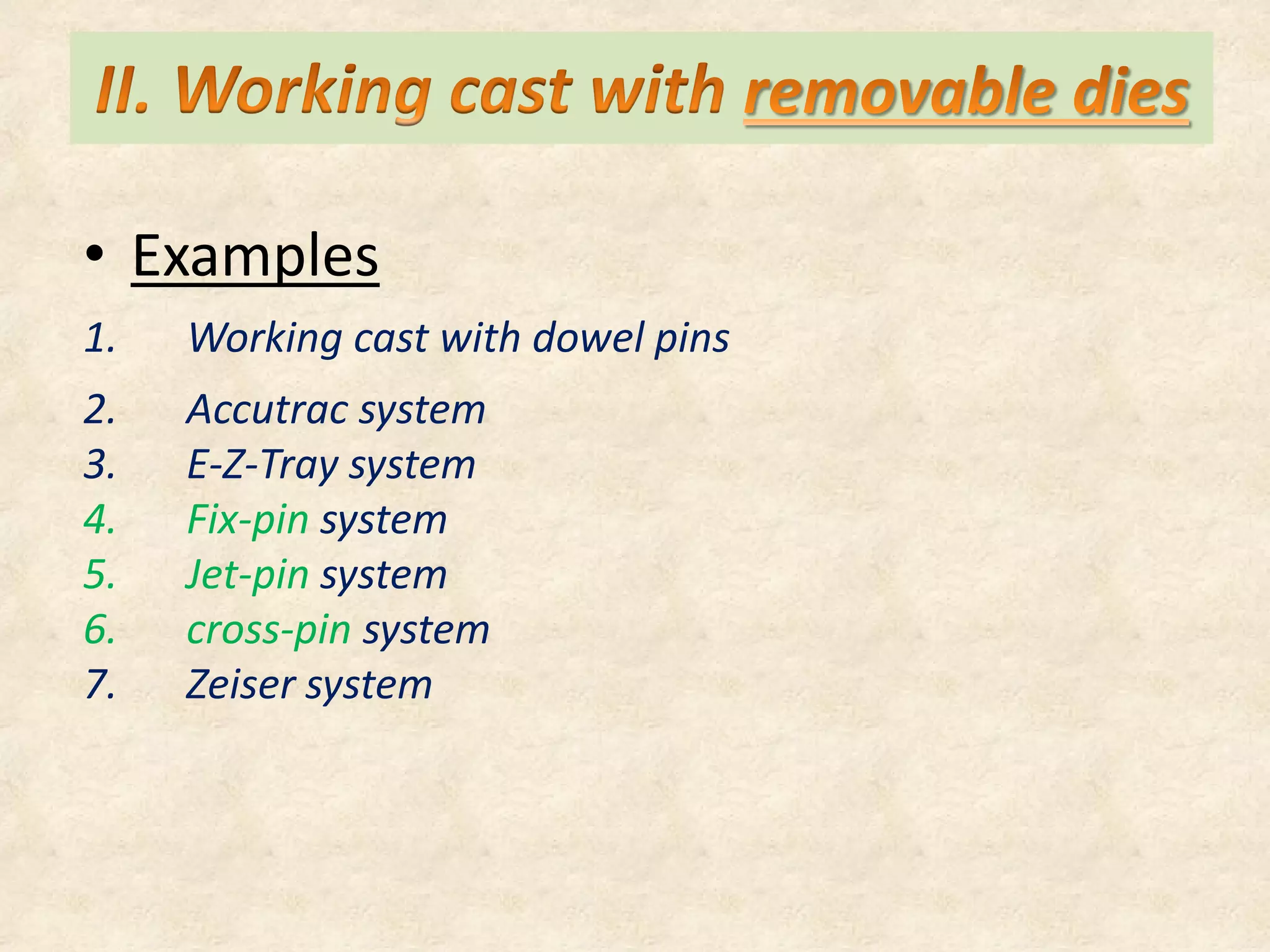 Working casts and dies | PDF