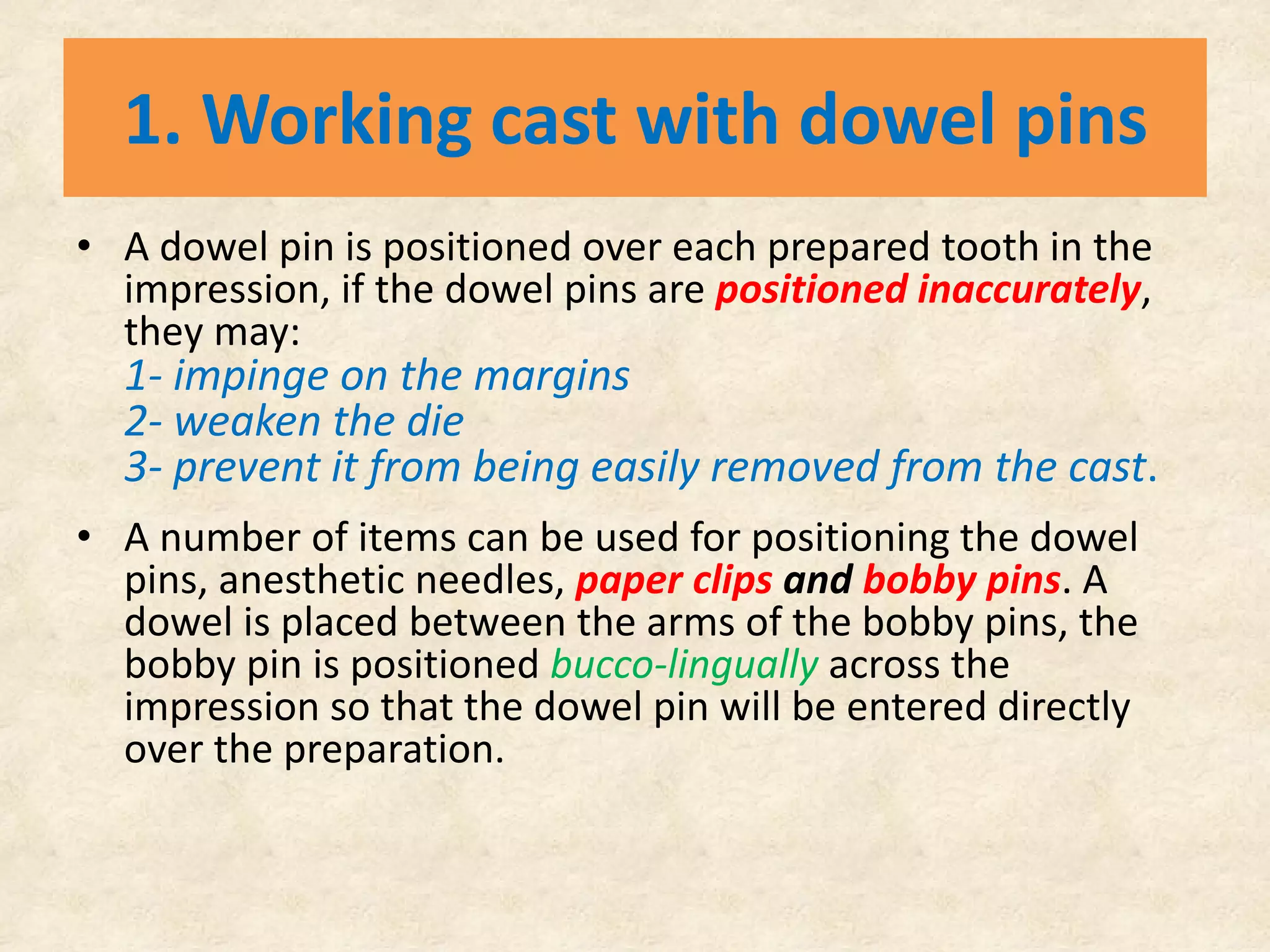 Working casts and dies | PDF
