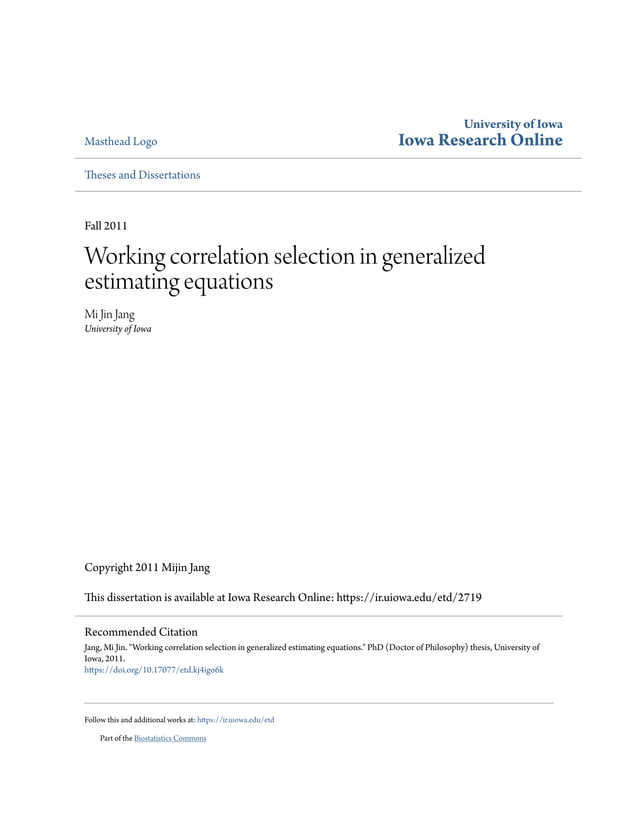 Working correlation selection in generalized estimating equations | PDF