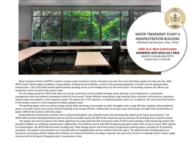 Water Treatment Plant 4 Administration Building - LEED Profile | PPT