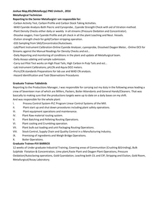 Working ex[perience profile joshua niap 2017 | PDF