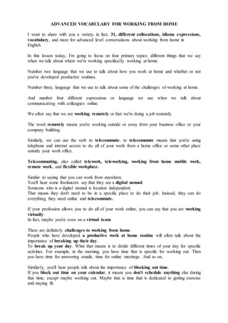 Advanced Vocabulary for Working From Home | DOCX
