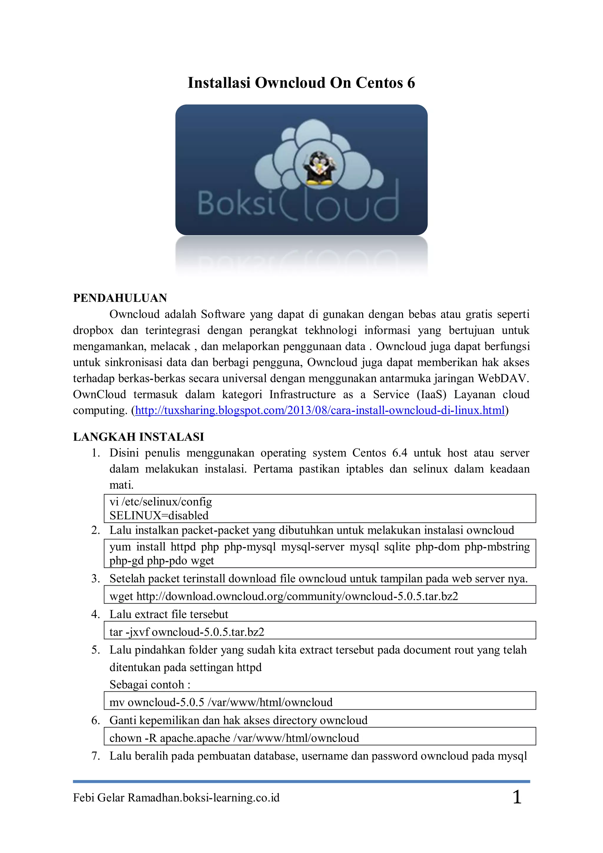 Working Instruction Instalation Owncloud On Centos 6 | PDF