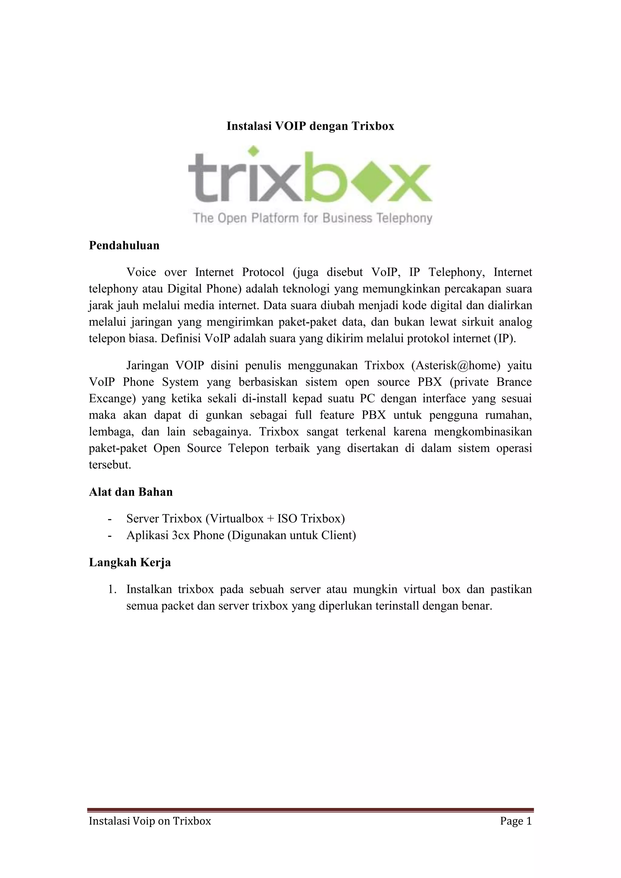 Working Instruction Instalation VOIP on Trixbox | DOCX