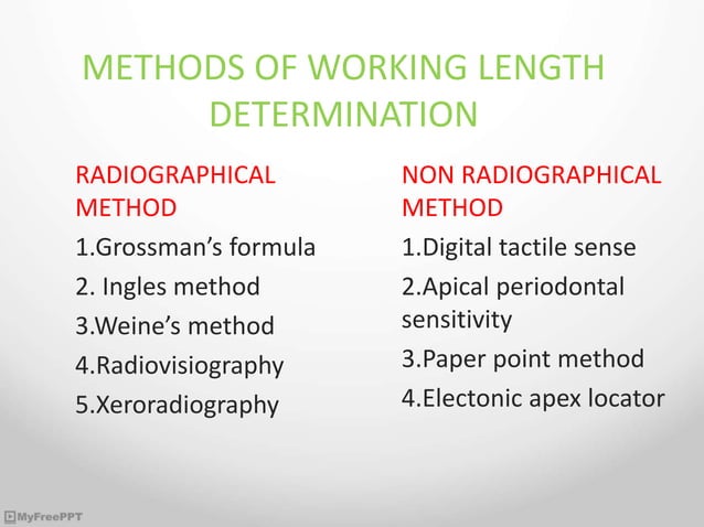 Working length determination apex and the methods | PPTX | Dental ...