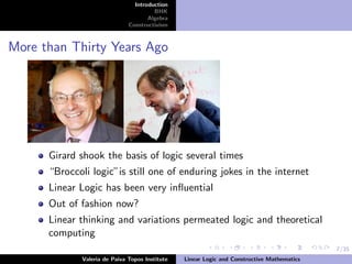 Linear Logic and Constructive Mathematics, after Shulman | PPT
