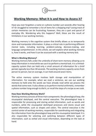 Working Memory: What it is and How to assess it? | PDF