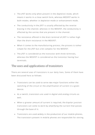 Working of Different types of Transistors | PDF
