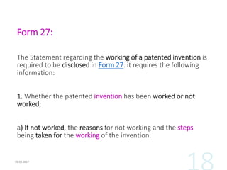 Working of patents in india by prashik vaidya | PPTX