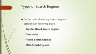 Working of search engines(rohit sahu cs 17) 5th sem | PPTX