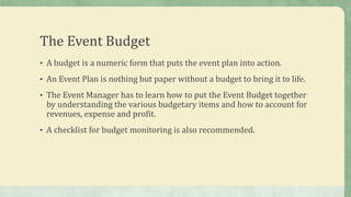 Working on the event budget and timeline | PPTX