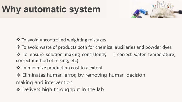 Automatic Dispensing Machine for Textile Dyeing Lab | PPTX