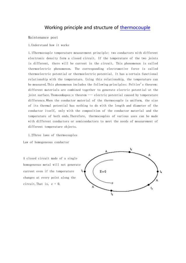 Working principle and structure of thermocouple | DOCX