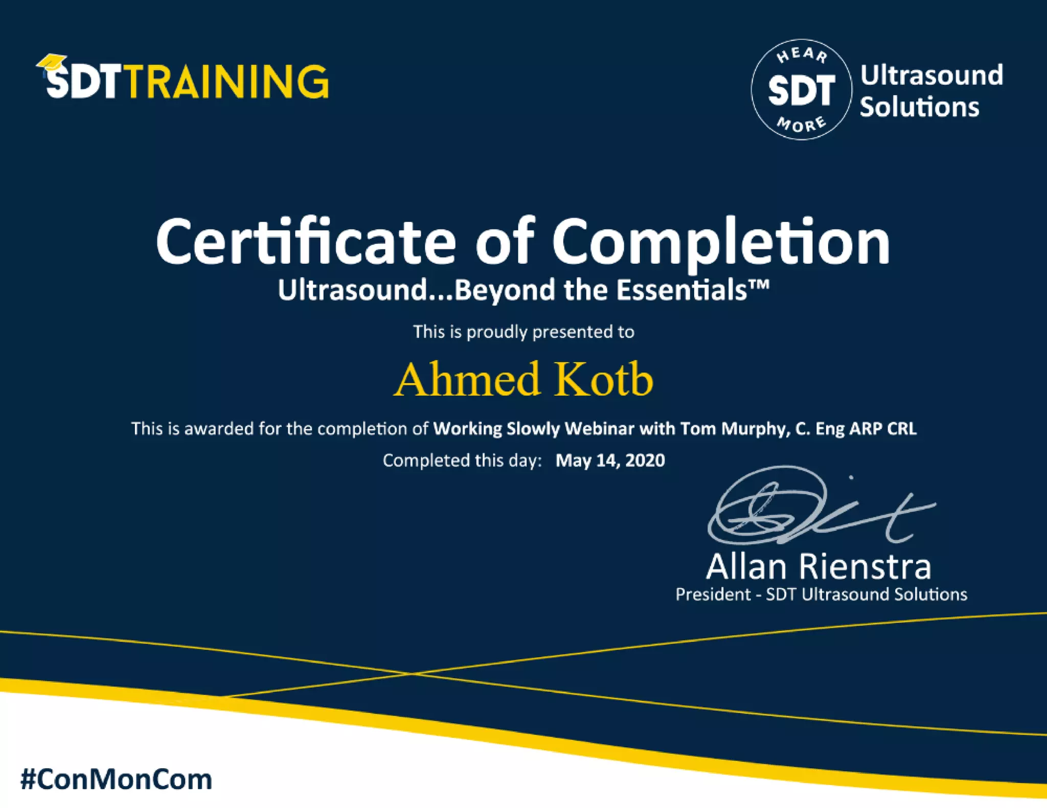 Certificate of Completion "Working Slowly" online course - Ahmed Said Kotb | PPT