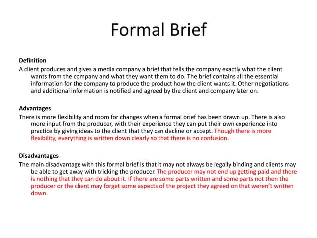 Working to a Brief pro-forma (with improvements) | PPT