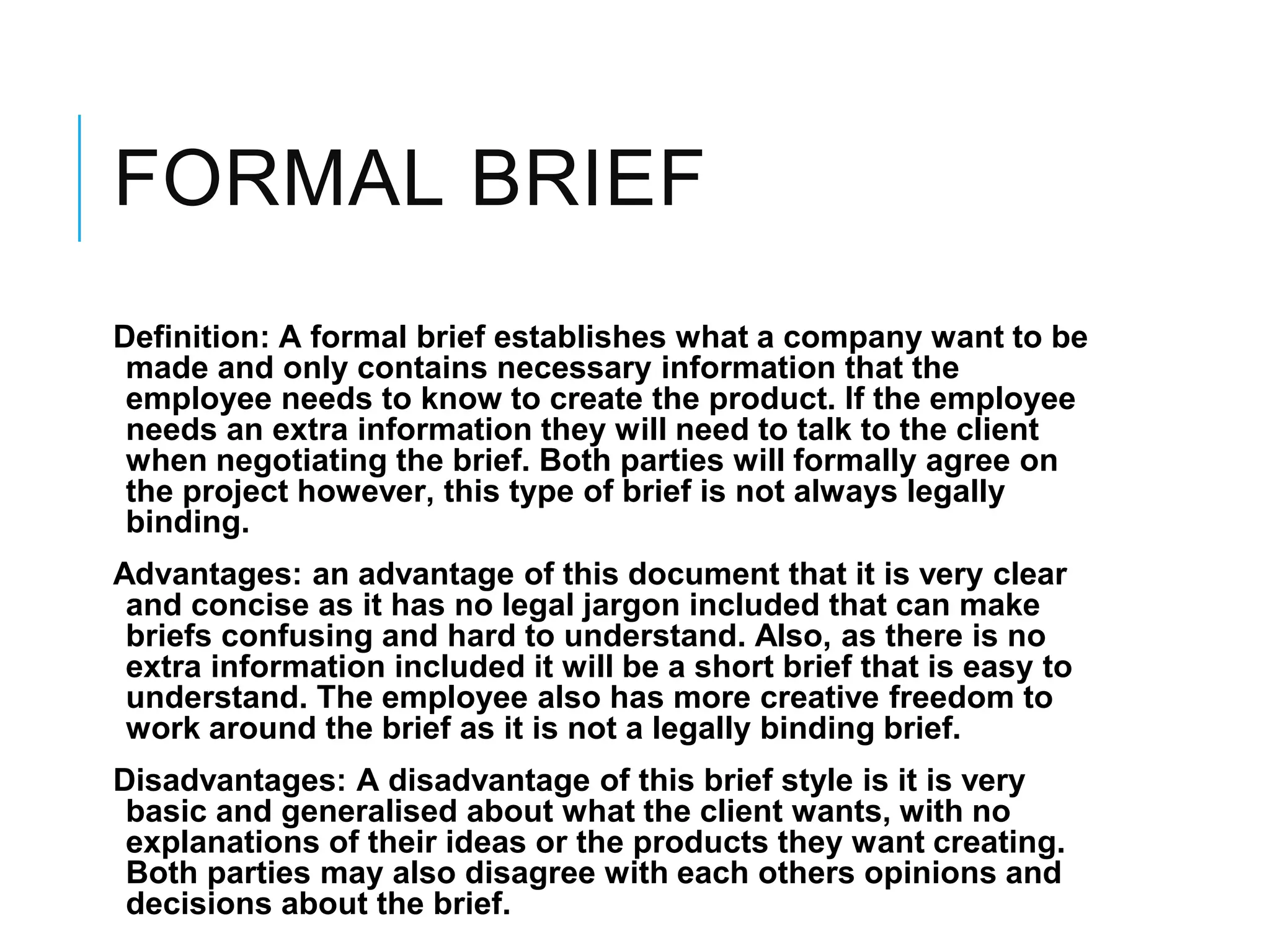 Working to a brief pro forma | PPT