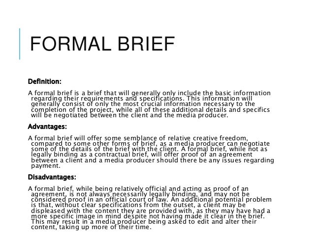 Working to a brief pro forma(1)