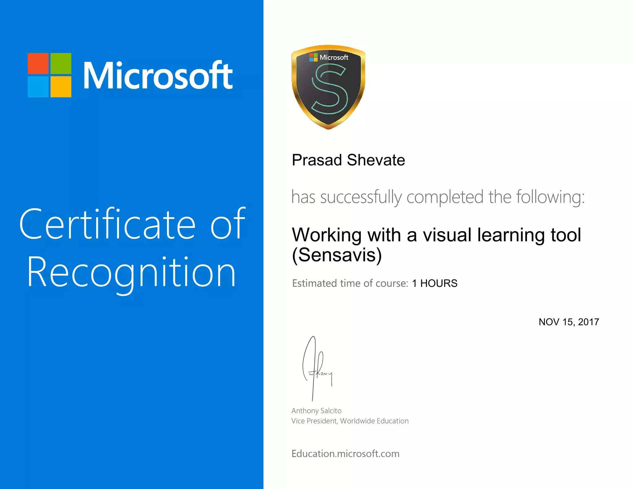 Microsoft Certificate Working with a visual learning tool (sensavis) | PDF