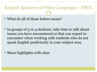 Working With Ese And Esol Students | PPT