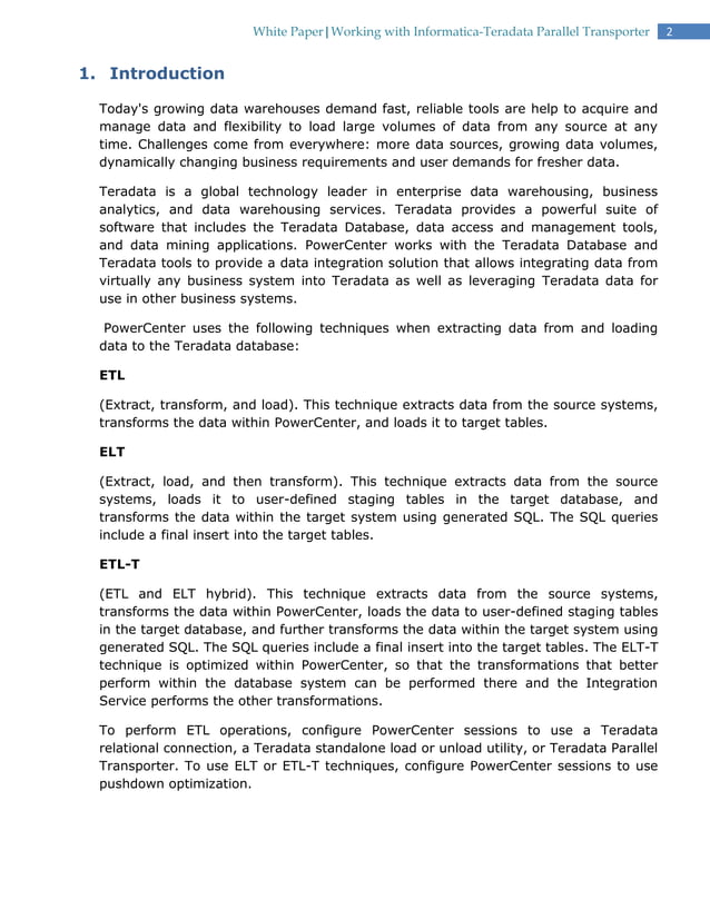 Working with informtiaca teradata parallel transporter | PDF | Databases | Computer Software and ...