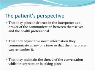 Working with interpreters in healthcare settings | PPT