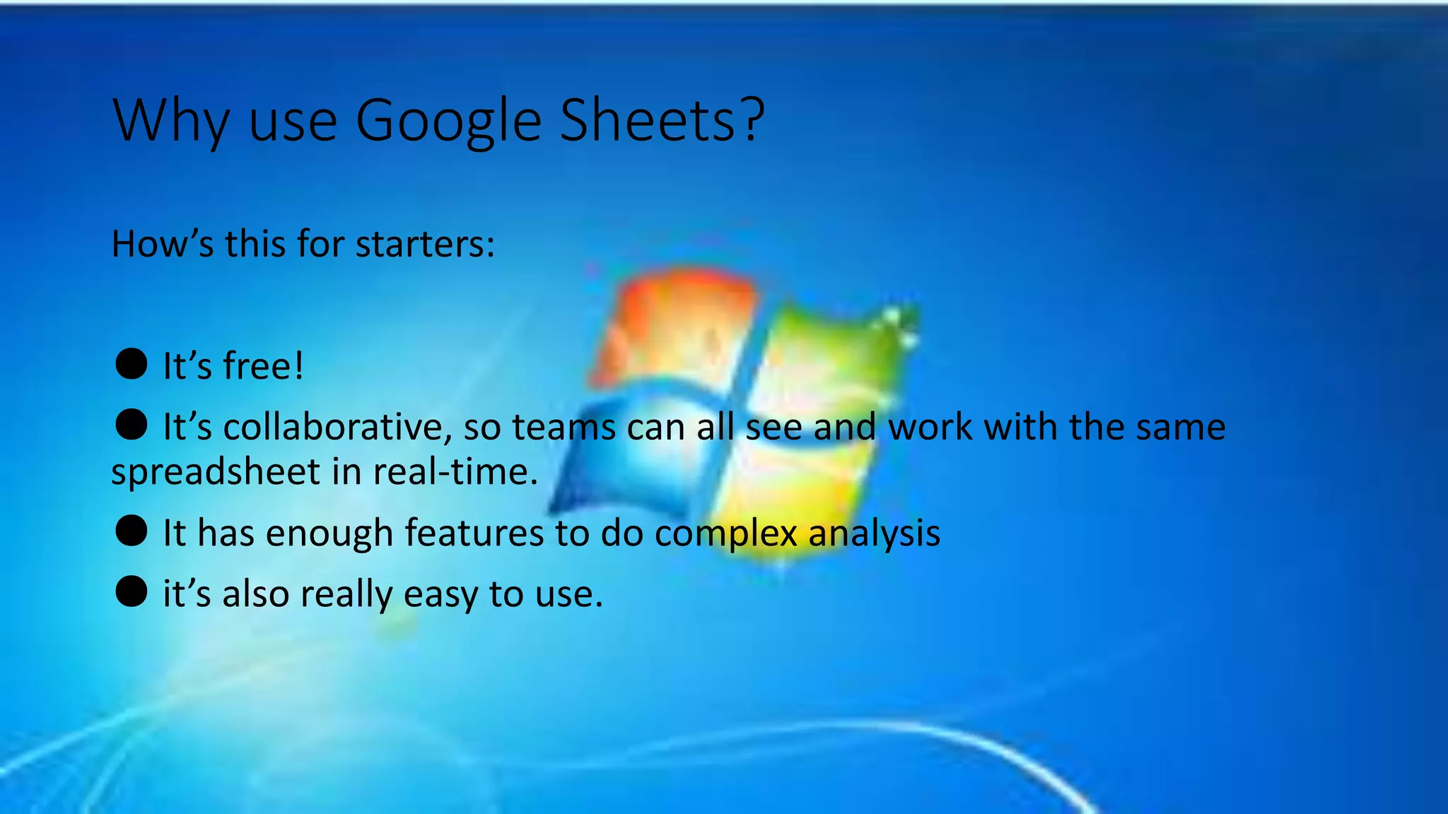Working with spreadsheets using google sheets | PPT