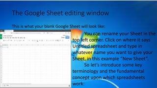 Working with spreadsheets using google sheets | PPT