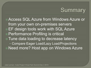 Working With Sql Azure from Entity Framework On-Premises (Julia Lerman) | PPT