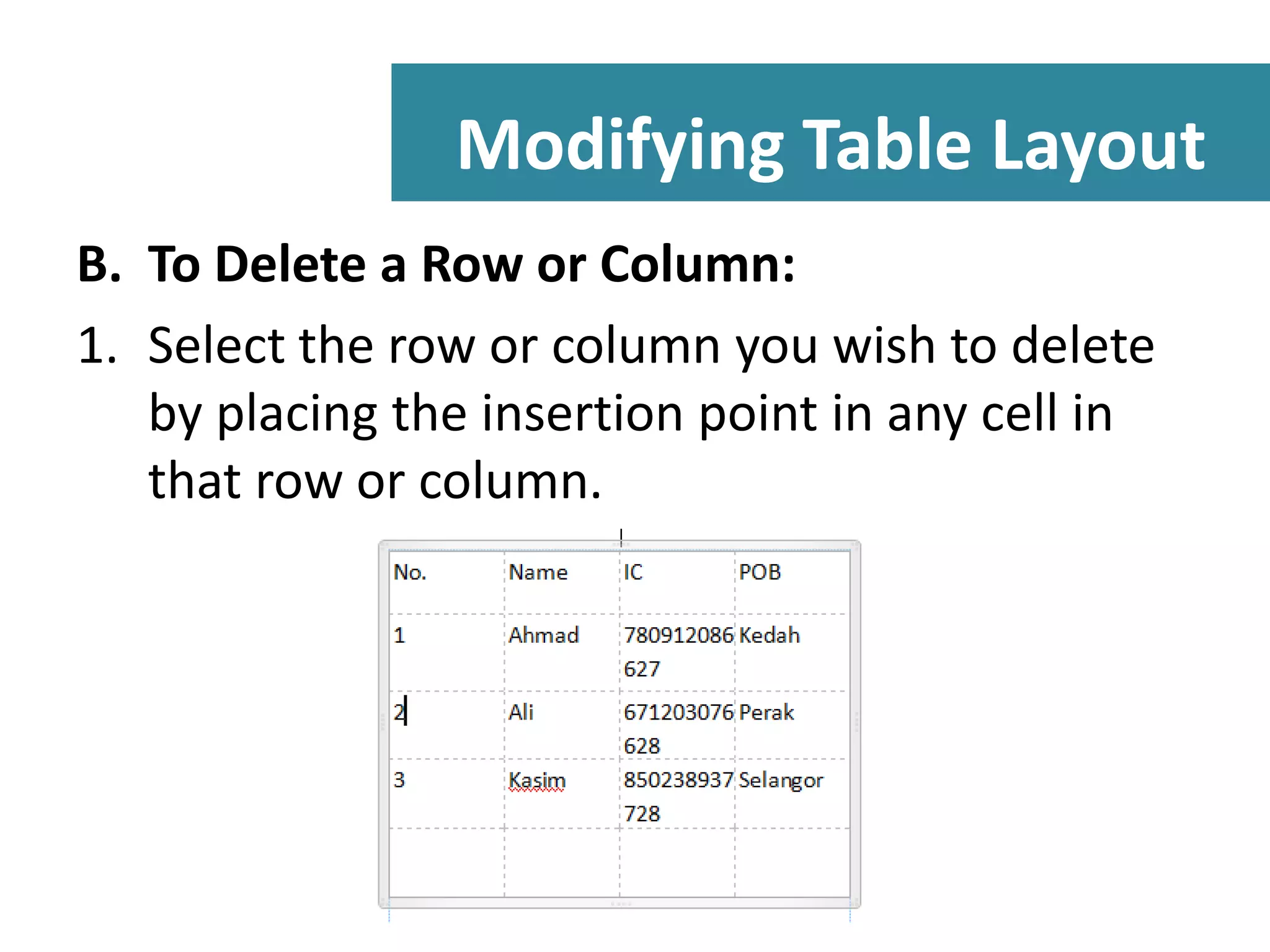 Working with tables | PPTX | Desktop Publishing | Computer Software and Applications