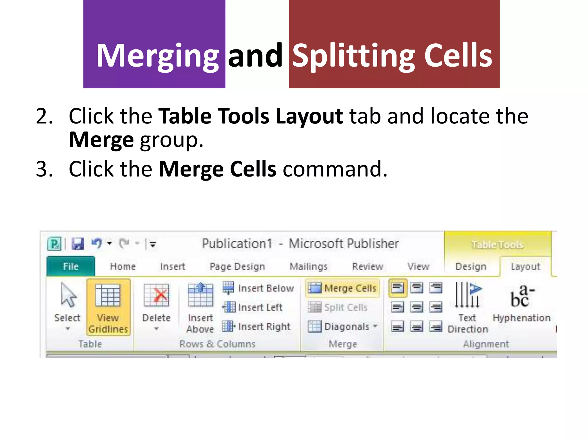 Working with tables | PPTX | Desktop Publishing | Computer Software and Applications