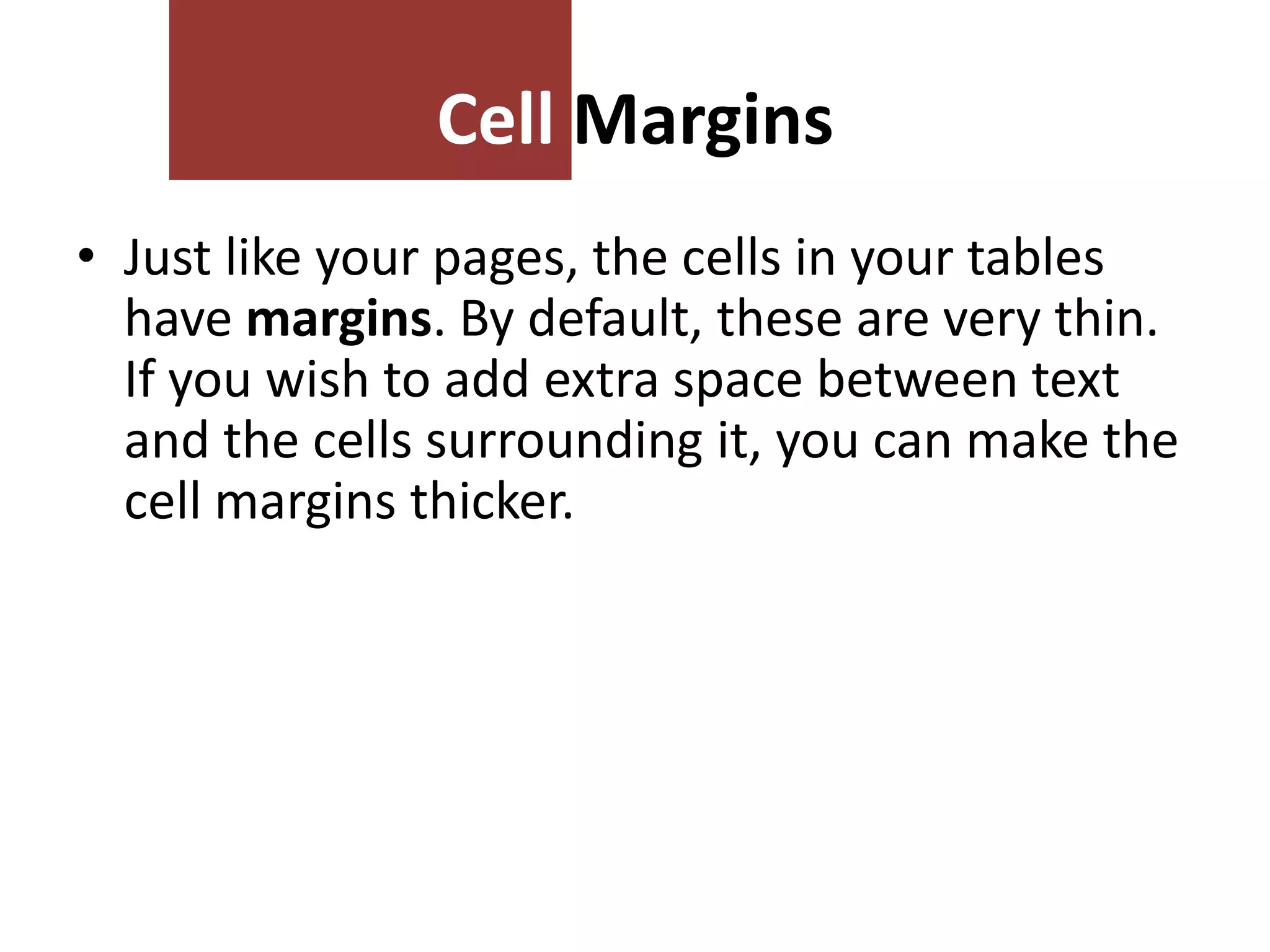 Working with tables | PPTX | Desktop Publishing | Computer Software and Applications
