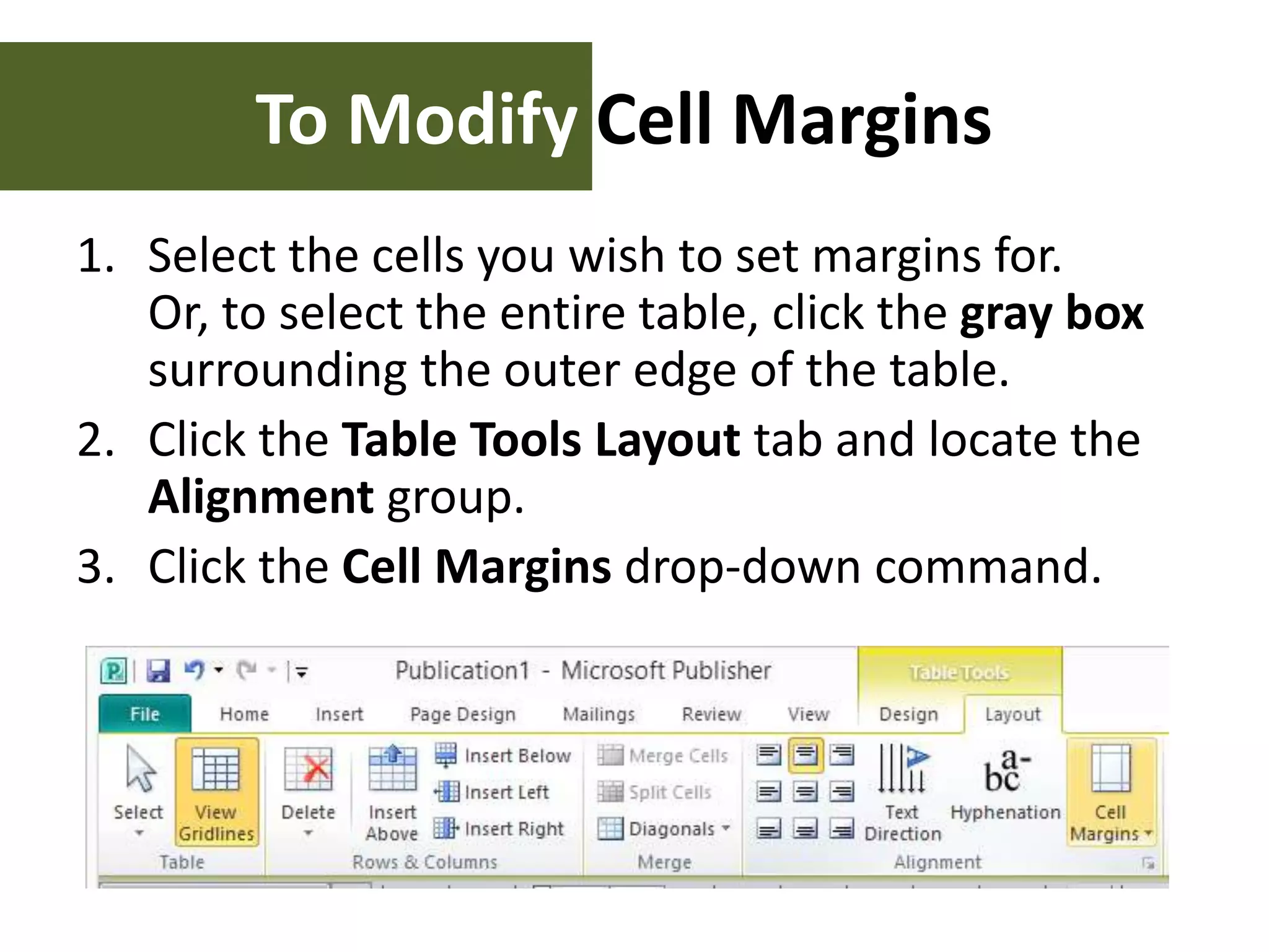 Working With Tables Pptx Desktop Publishing Computer Software And Applications