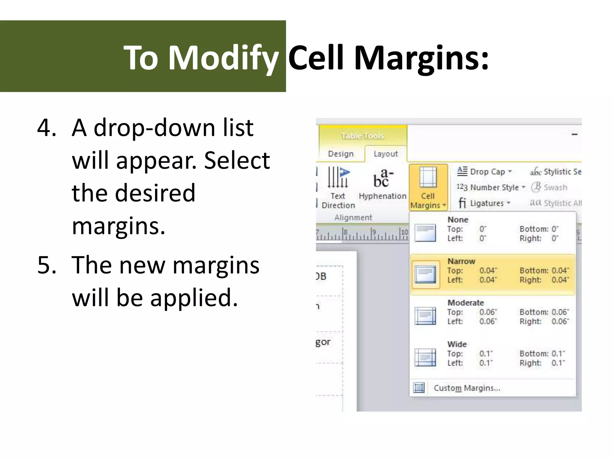 Working with tables | PPTX | Desktop Publishing | Computer Software and Applications