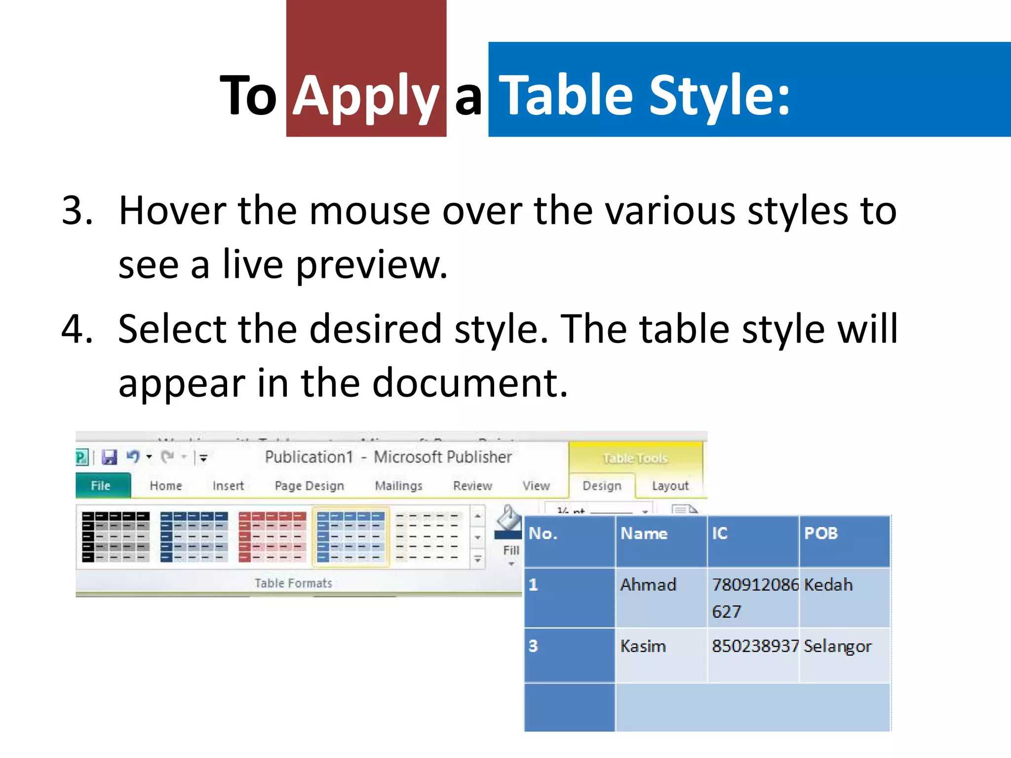Working With Tables Pptx Desktop Publishing Computer Software And Applications
