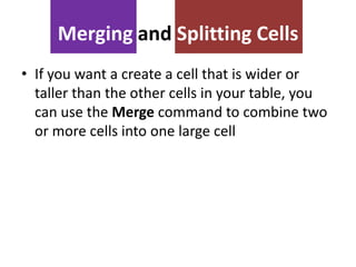 Working with tables | PPTX | Desktop Publishing | Computer Software and ...