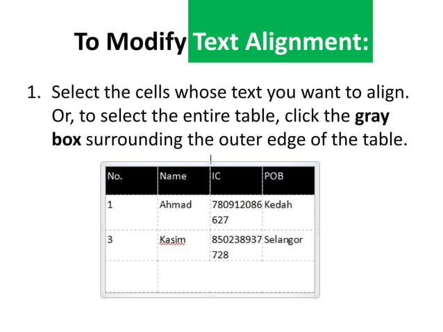 Working with tables | PPTX | Desktop Publishing | Computer Software and Applications